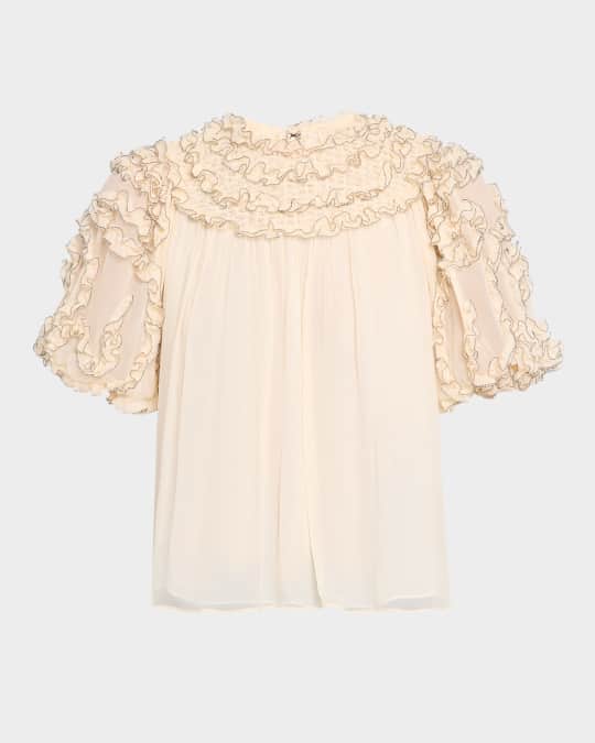 Ulla Johnson Isolda Short-Sleeve Silk Blouse | Neiman Marcus
