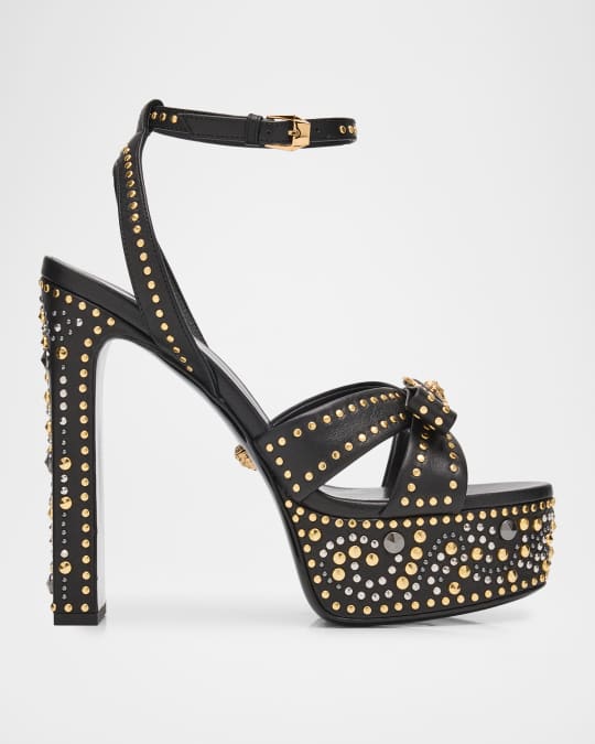 Versace 140mm Gianni Ribbon Studded Leather Platform Sandals | Neiman ...