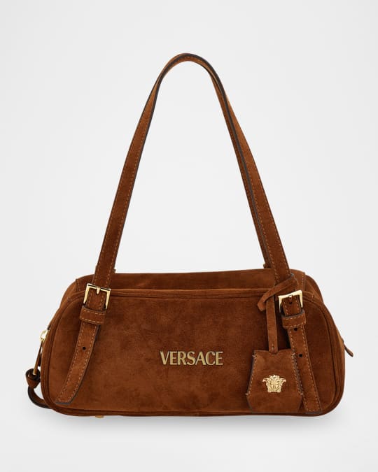 Versace Medusa Tag Suede Bowling Shoulder Bag | Neiman Marcus