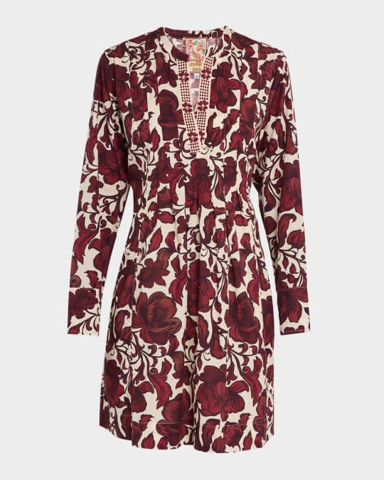 Johnny Was Airy Pleated Floral-Print Dress | Neiman Marcus