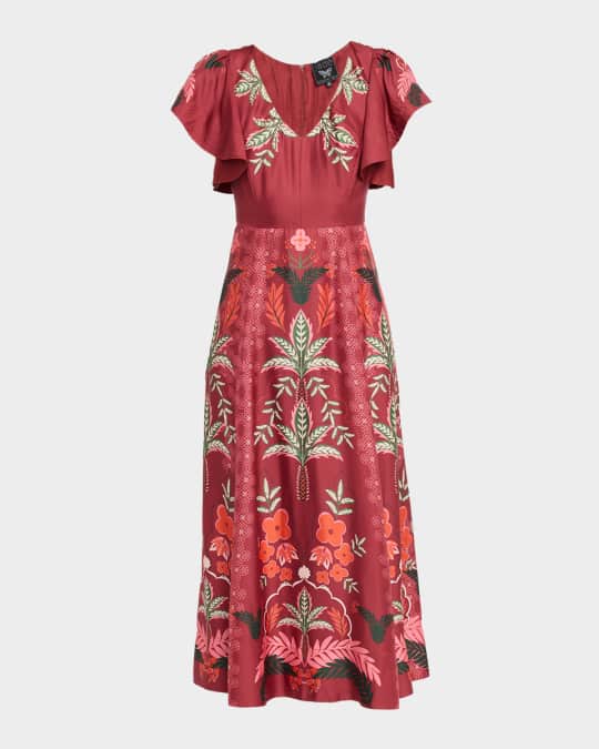 Johnny Was Annamay Floral & Geometric-Print Midi Dress | Neiman Marcus