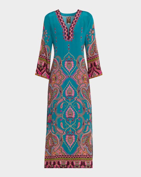 Johnny Was Judith Floral Paisley-Print Silk Maxi Dress | Neiman Marcus