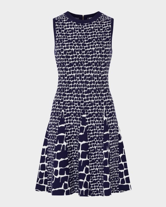 Milly Sleeveless Tile Wave Jacquard Mini Dress | Neiman Marcus