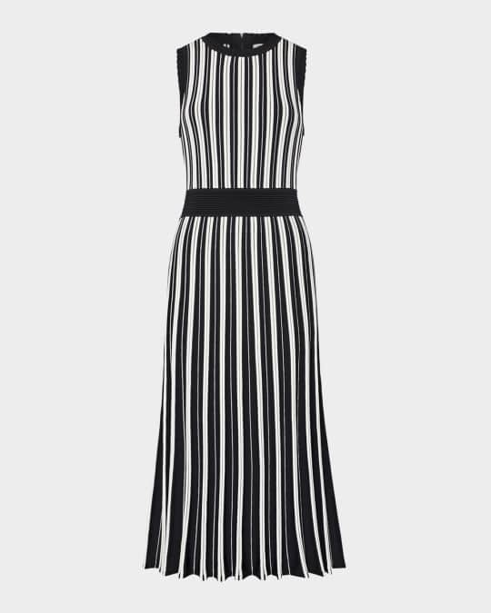 Milly Pleated Striped Knit Midi Dress | Neiman Marcus