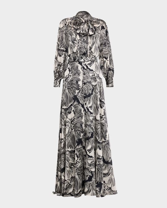Rickie Freeman for Teri Jon Belted Floral-Print Twill Shirt Gown ...