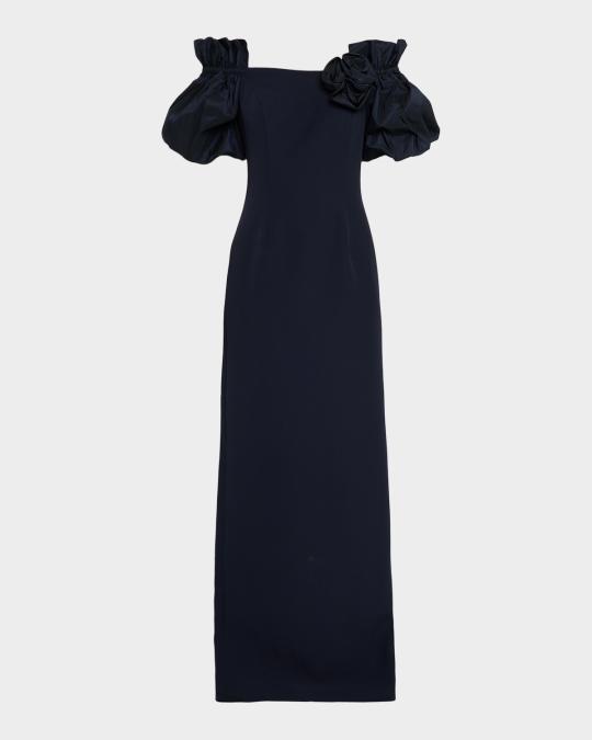 Rickie Freeman for Teri Jon Off-Shoulder Crepe Column Gown | Neiman Marcus