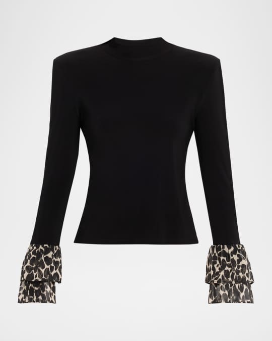 Ramy Brook Foliage Printed Tiered Cuff Blouse | Neiman Marcus