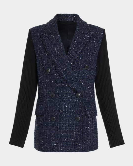 Ramy Brook Elsa Double-Breasted Sequined Tweed Blazer | Neiman Marcus