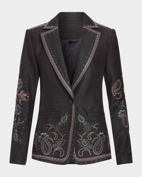 Ramy Brook Laura Embroidered Denim Blazer | Neiman Marcus
