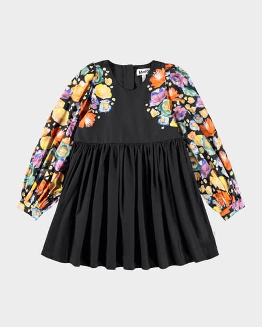 Molo Girl's Cybil Floral Puff-Sleeve Dress, Size 7-12 | Neiman Marcus