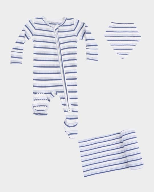 Angel Dear Boy's Striped Footie Romper, Swaddle Blanket, & Bandana Bib ...
