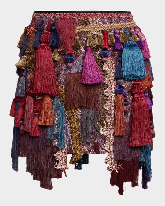 Dries Van Noten Gabrina Layered Fringe Mini Skirt | Neiman Marcus