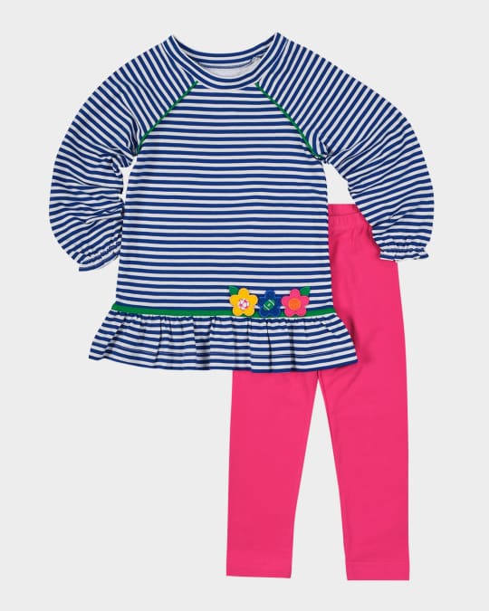 Florence Eiseman Girl's Flower Stripe Knit Dress & Leggings Set, Size 2 ...