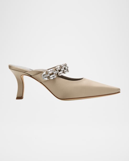 Manolo Blahnik Tamolmu Embellished Satin Mules | Neiman Marcus