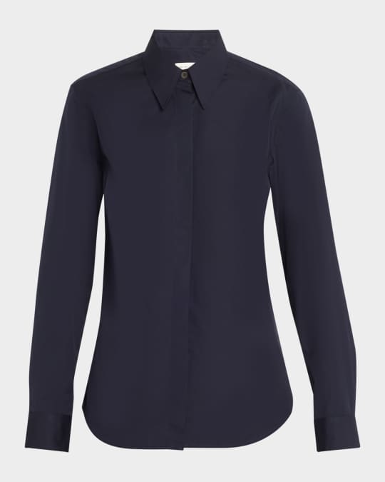 Dries Van Noten Chowy Cotton Poplin Button-Down Shirt | Neiman Marcus