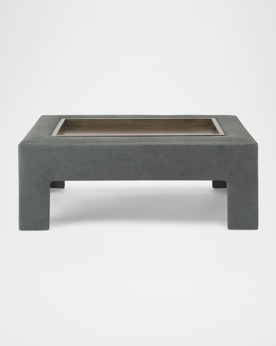 Massoud Amata 50" Leather Cocktail Ottoman with Removable Tray | Neiman ...