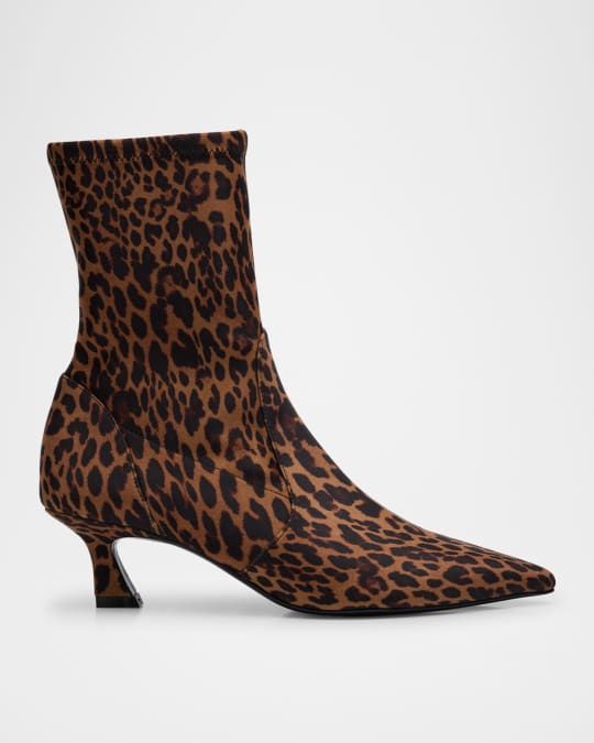 Stuart Weitzman 50mm Vinnie Leopard Stretch Booties | Neiman Marcus