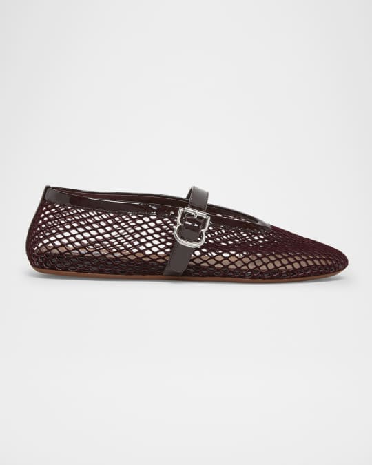 ALAIA Velvet Fishnet Mary Jane Ballerina Flats | Neiman Marcus