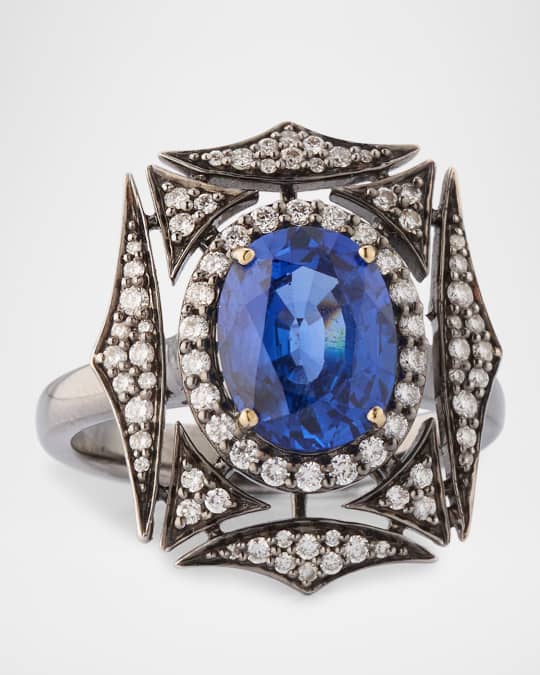 Goshwara G-One Faceted Oval Sapphire Ring with Diamonds | Neiman Marcus