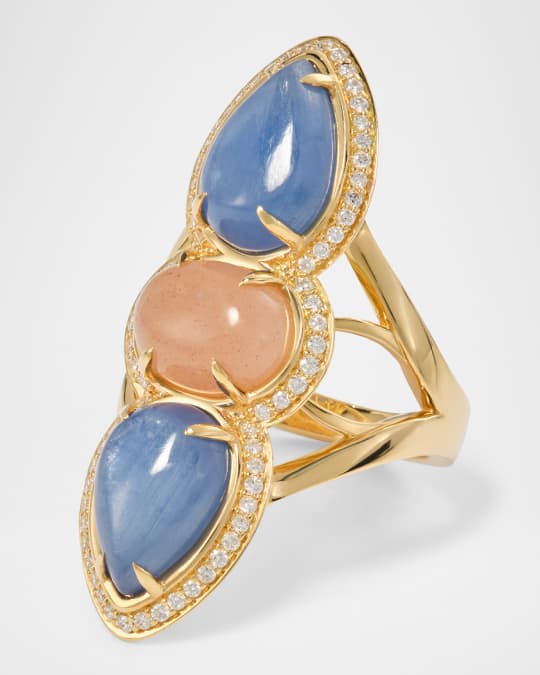Jamie Turner Sparrow Statement Ring with Kyanite and Pink Moonstone ...