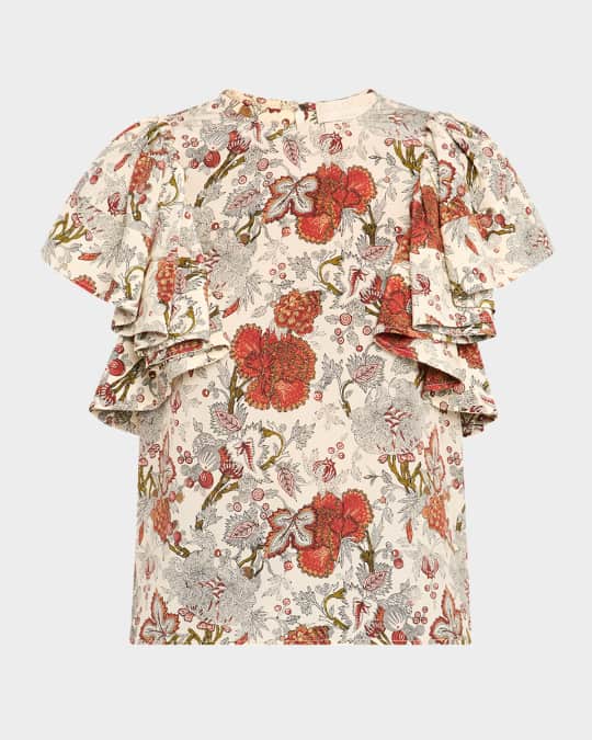 Ulla Johnson Lena Silk Flutter Sleeve Blouse | Neiman Marcus