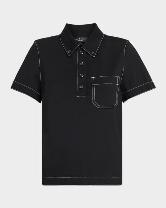 Rag & Bone Irina Contrast-Stitch Polo Top | Neiman Marcus