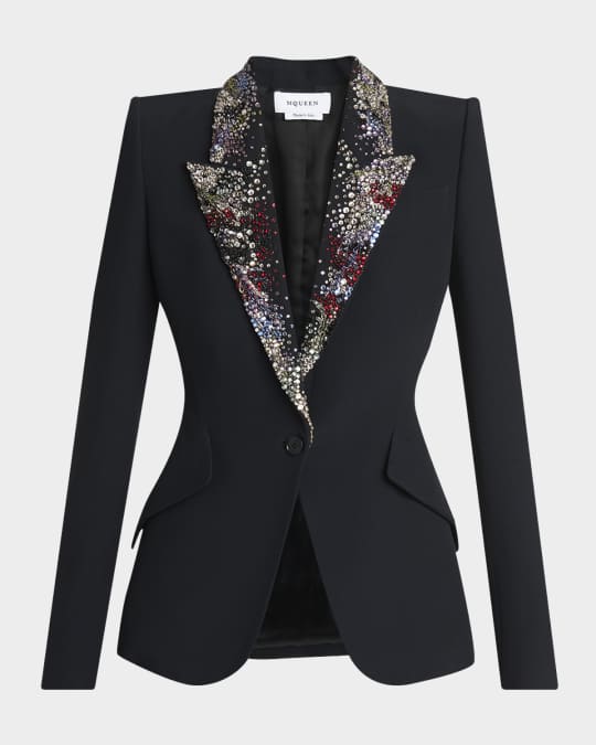 McQueen Crystal Lapel Single-Breasted Jacket | Neiman Marcus