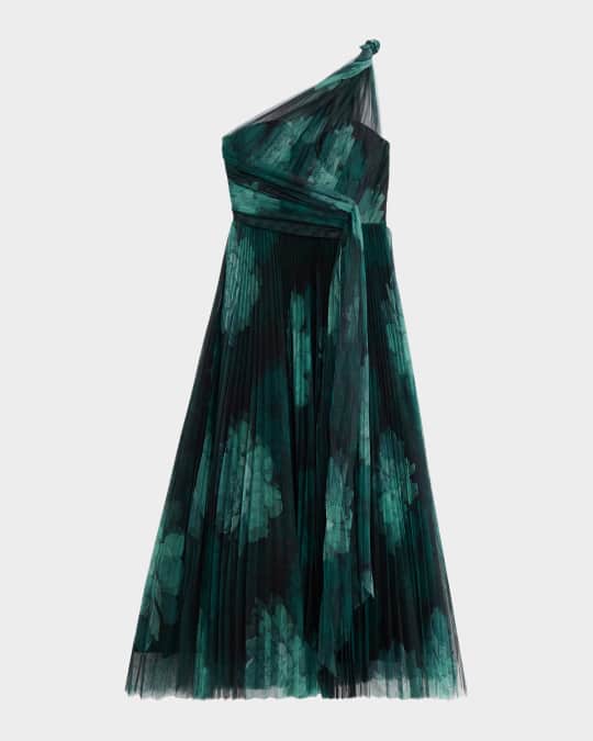 Hutch Philippa One-Shoulder Pleated Tulle Gown | Neiman Marcus
