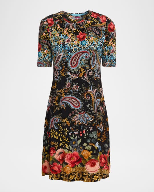 Johnny Was The Janie Floral & Paisley-Print Mesh Dress | Neiman Marcus