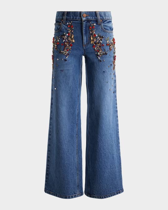 ALICE + OLIVIA Amazing Embellished Low-Rise Baggy Jeans | Neiman Marcus