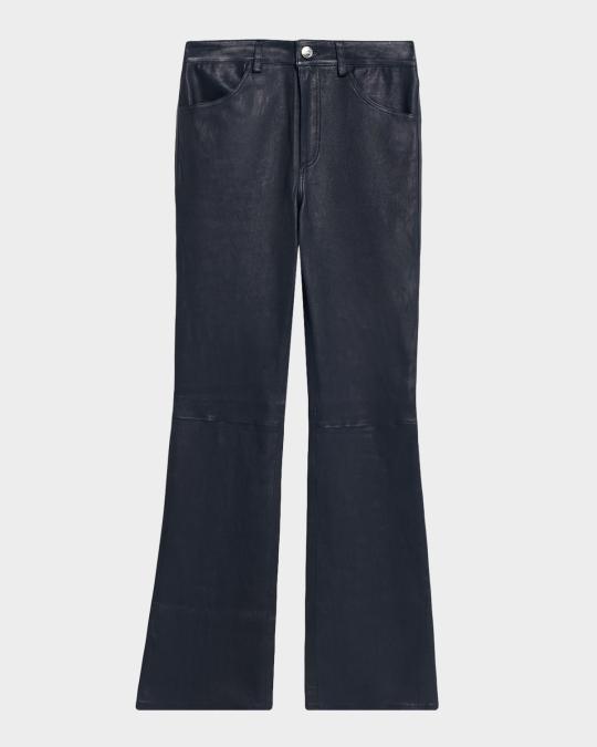 SPRWMN Leather Five-Pocket Micro Flare Pants | Neiman Marcus