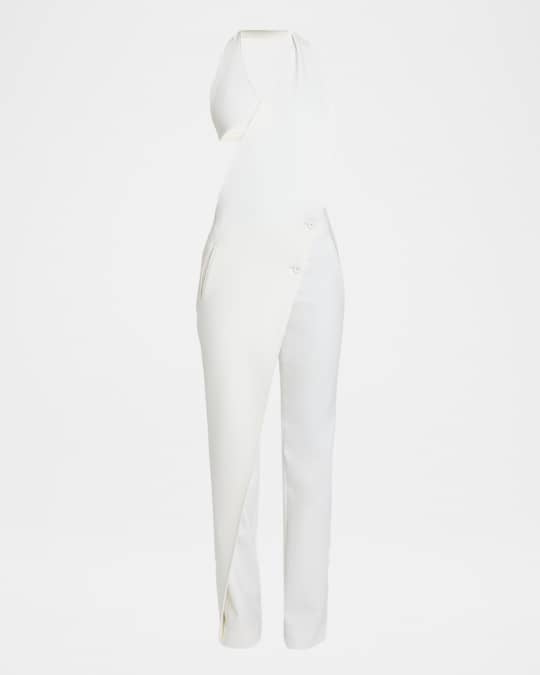 Courreges Wrap Halter Backless Bootcut-Leg Jumpsuit | Neiman Marcus