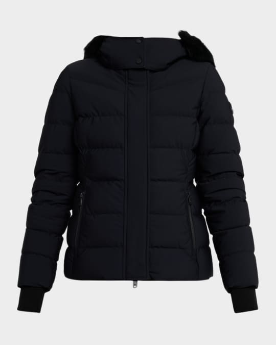 Moose Knuckles Betta Hooded Down Jacket with Shearling Trim | Neiman Marcus