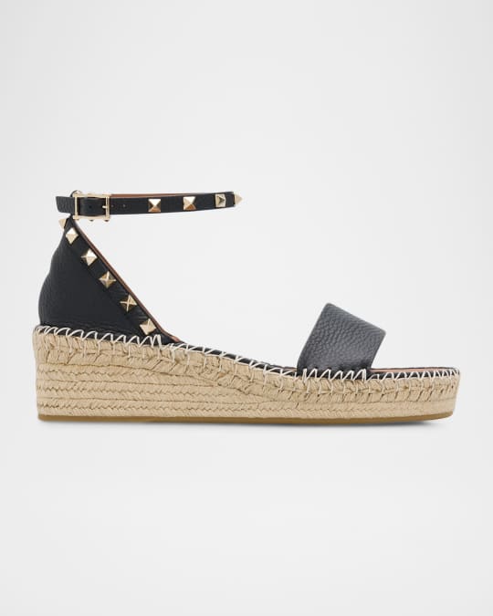 Valentino Garavani Rockstud Leather Flatform Espadrille Sandals ...