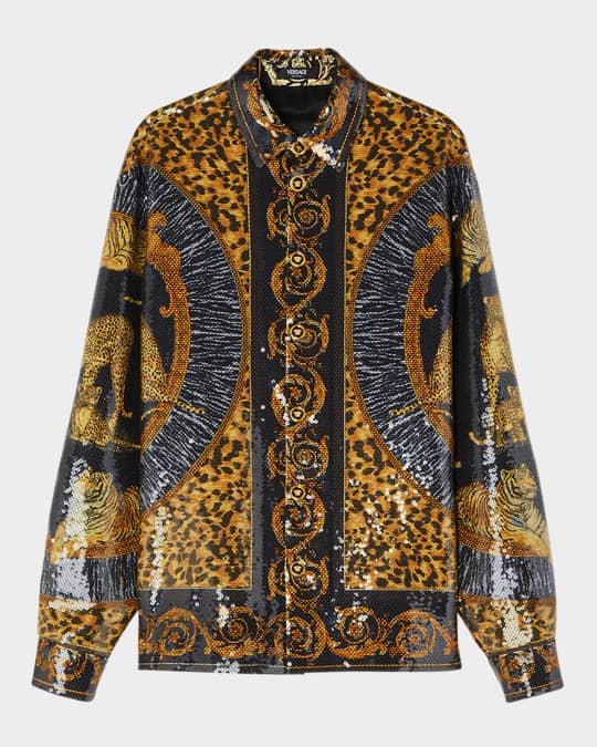 Versace Jeans Couture Men's Wild Cats Sequin Button-Down Shirt | Neiman ...