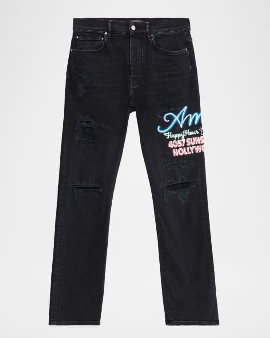 Amiri Men's Slim-Fit Neon Lights Distressed Jeans | Neiman Marcus