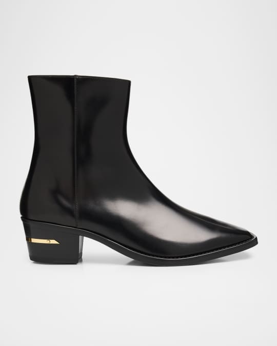 Amiri Men's Leather Zip Ankle Boots with Heel Logo | Neiman Marcus