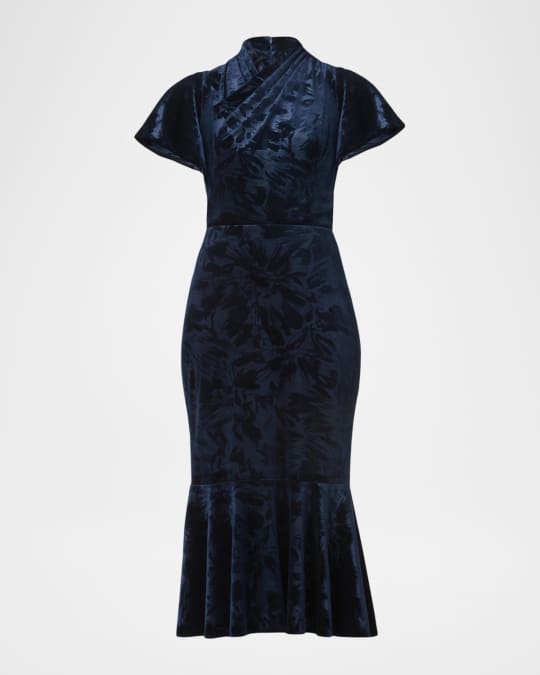 Shoshanna Naomi Floral Velvet Mermaid Midi Dress | Neiman Marcus