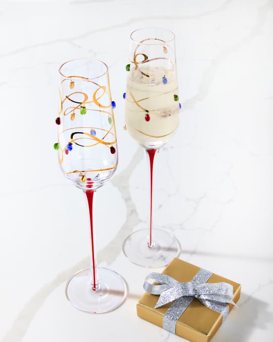 Neiman Marcus Christmas Lights 6 oz. Champagne Flutes, Set of 2 ...