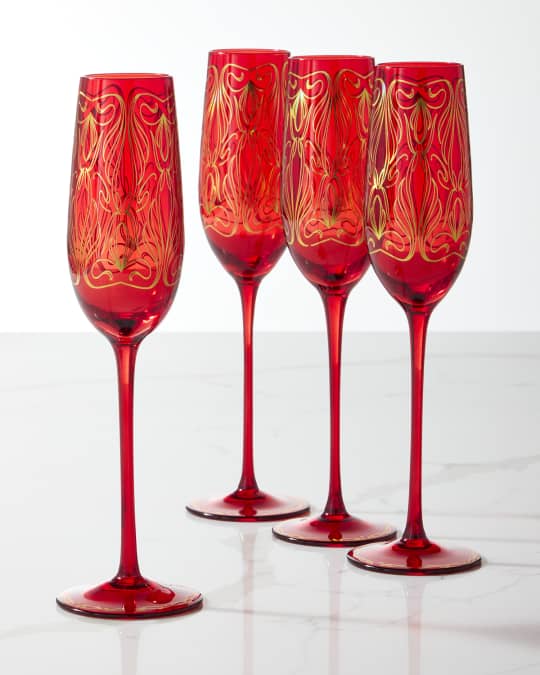 Neiman Marcus Holiday Red 8 oz. Champagne Flutes, Set of 4 | Neiman Marcus