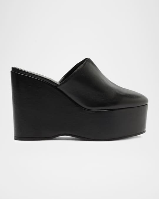 Schutz Sierra Leather Platform Wedge Mules | Neiman Marcus