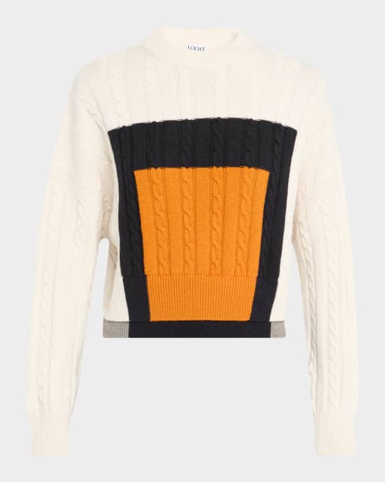 Loewe x Albers Cable Knit Crop Crewneck Sweater | Neiman Marcus