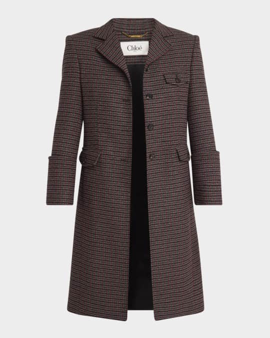 Chloe Houndstooth Wool-Blend Riding Coat | Neiman Marcus