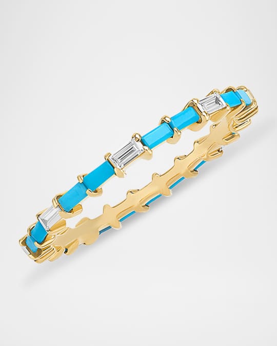 LANA 14K Turquoise and Diamond Baguette Stackable Ring, Size 8 | Neiman ...