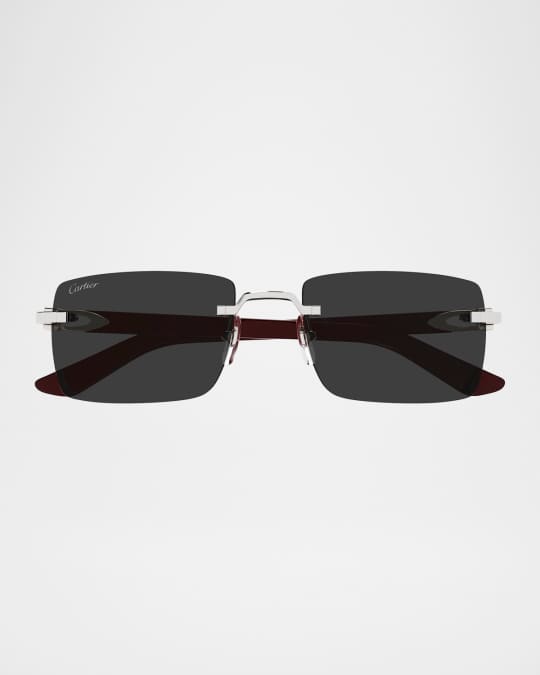 Cartier Men's Rimless Metal C-Hinge Rectangle Sunglasses | Neiman Marcus