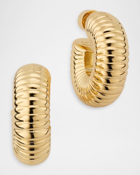 Golconda by Kenneth Jay Lane Ribbed Hoop Earrings, Gold | Neiman Marcus