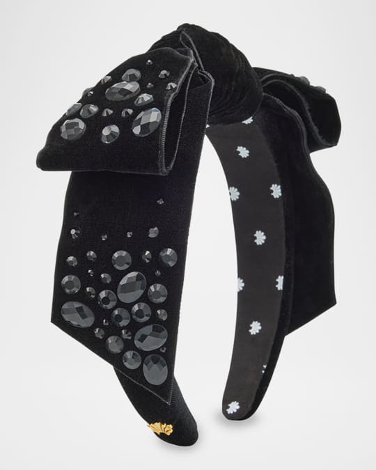 Lele Sadoughi Shirley Crystal-Embellished Velvet Headband | Neiman Marcus