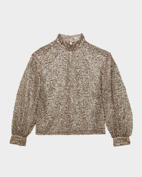 Reiss Sienna High-Neck Sequin-Embellished Top | Neiman Marcus