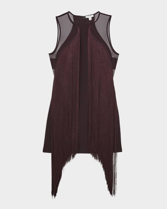 Reiss Farrow Fringe Sheer-Panel Mini Dress | Neiman Marcus