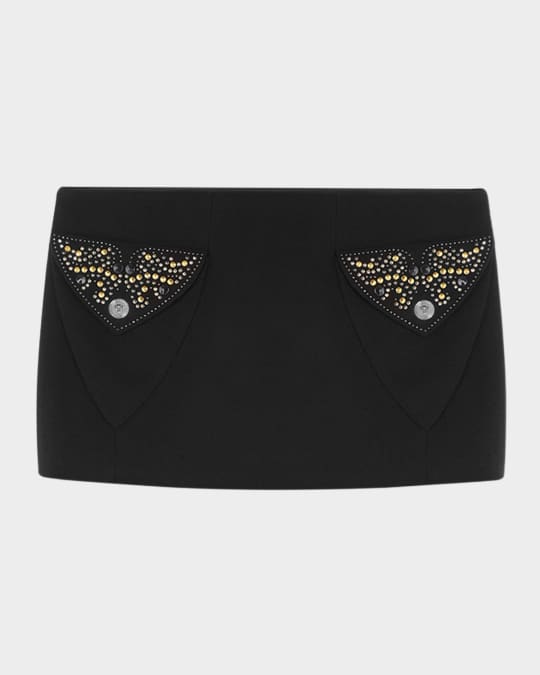 Versace Studded Wool Mini Skirt | Neiman Marcus